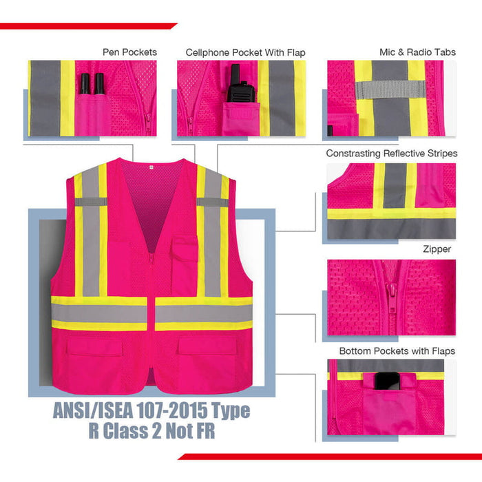 KAYGO® KG0100 ANSI Type R Class 2 Reflective Vest with Pockets and Zipper