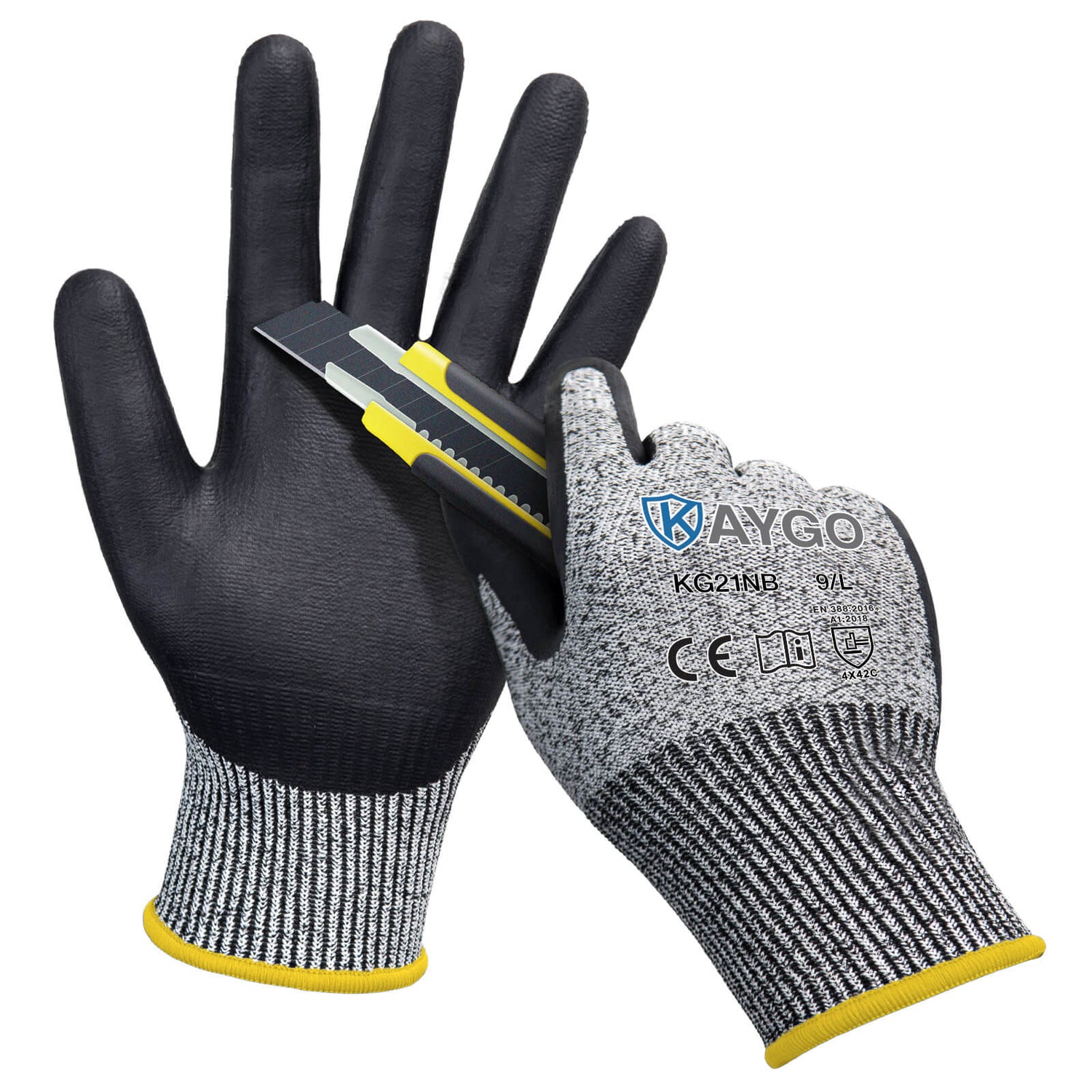 KAYGO® KG21N Cut Resistant HPPE Work Gloves with Microfoam Nitrile ...