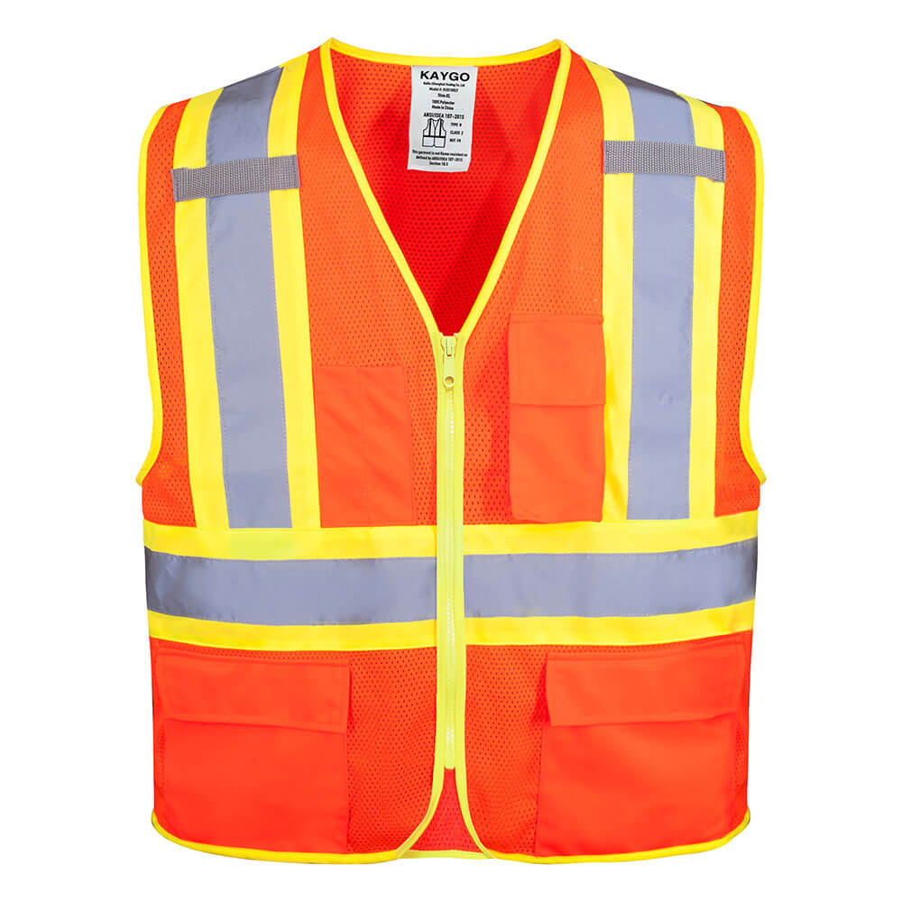 KAYGO® KG0100 ANSI Type R Class 2 Reflective Vest with Pockets and Zipper